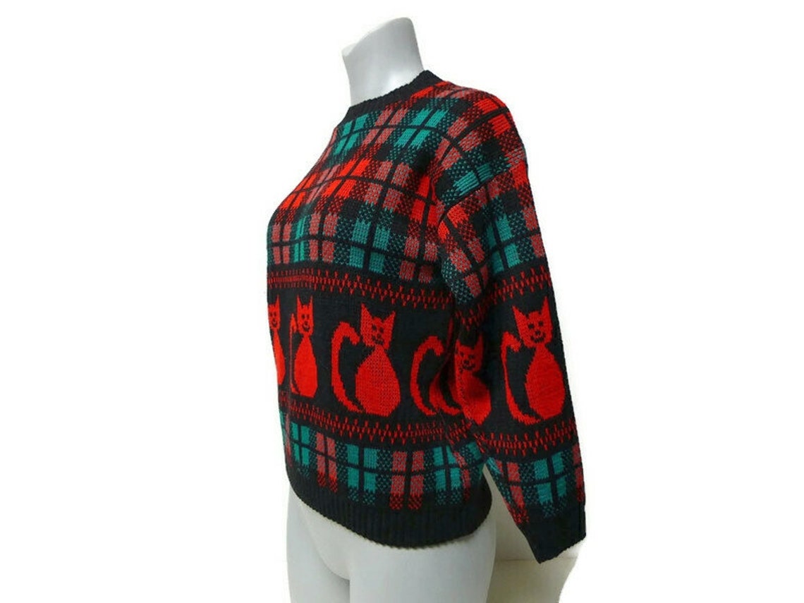 Teasers . 70s 80s Cat Knitted Sweater . Medium . Made in USA - Etsy