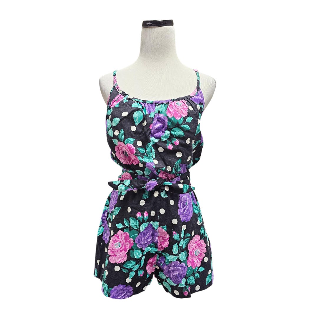 70s - 80s Catalina Floral 1 Piece Cotton Bathing Suit . Size 8 . Made ...