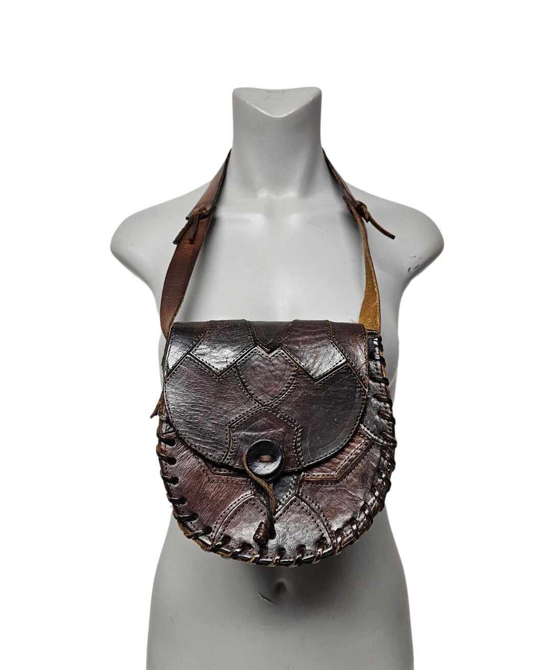 60s - 70s Medieval Style Patchwork Leather Shoulder Bag . Made in Spain ...