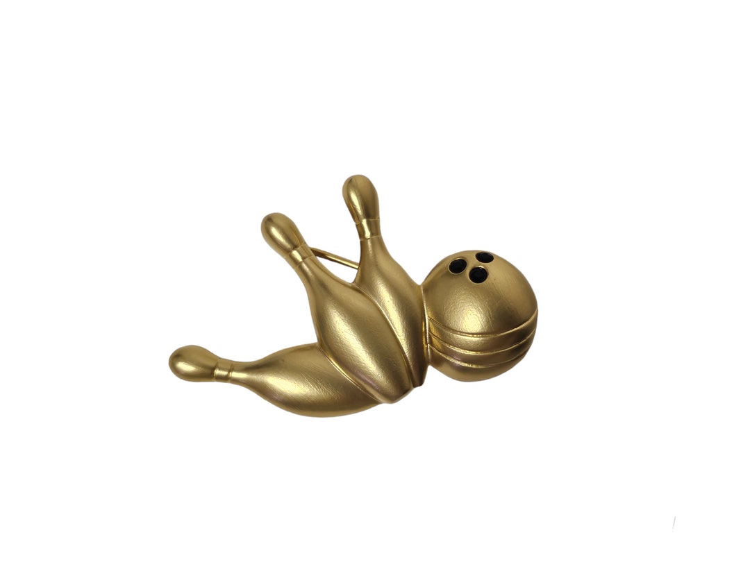 90s Avon Bowling Ball and Pins Matt Gold Metal Brooch - Etsy