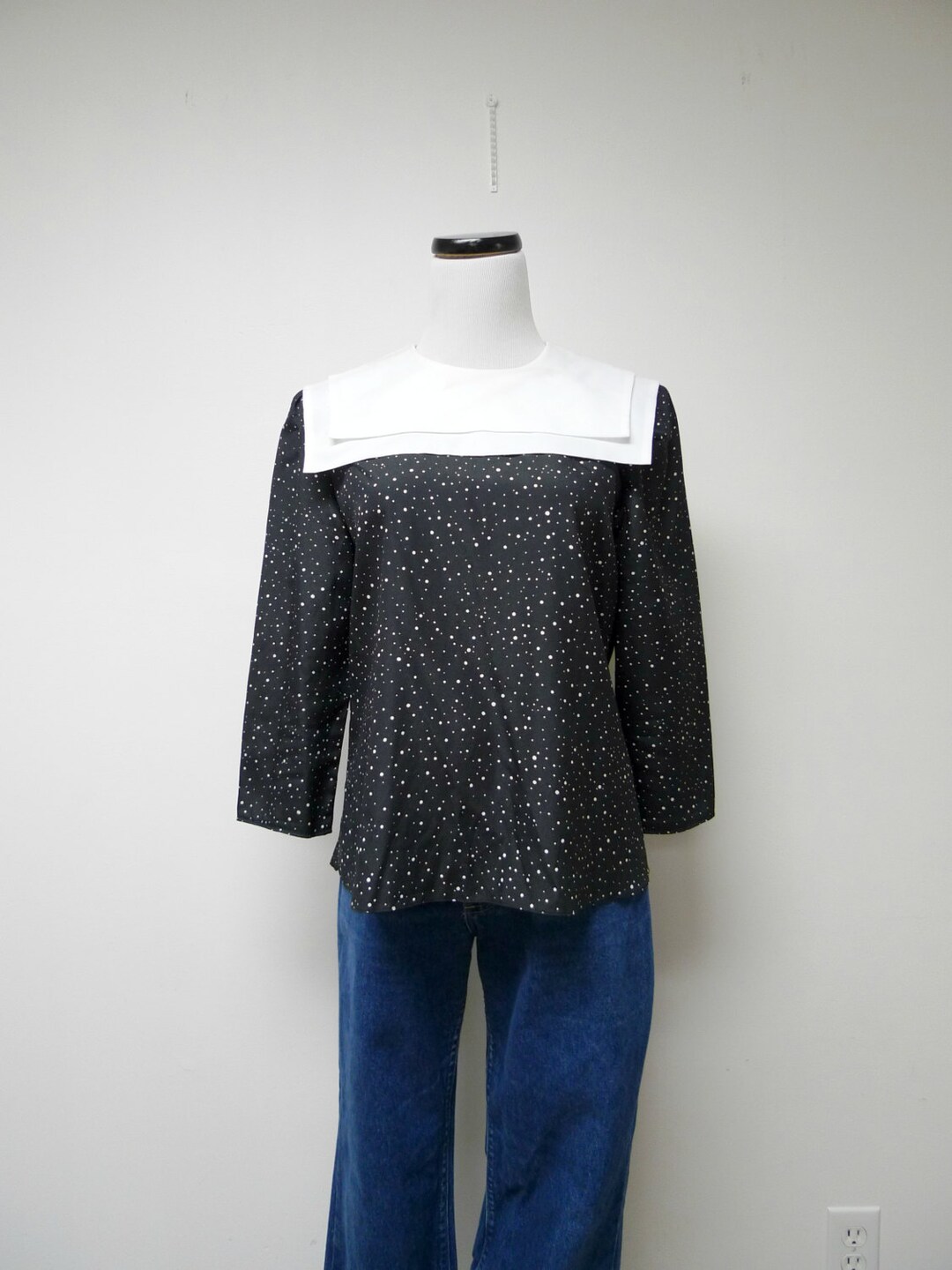 70s - 80s Alison Peters Black and White Long Sleeves Pilgrim Blouse ...