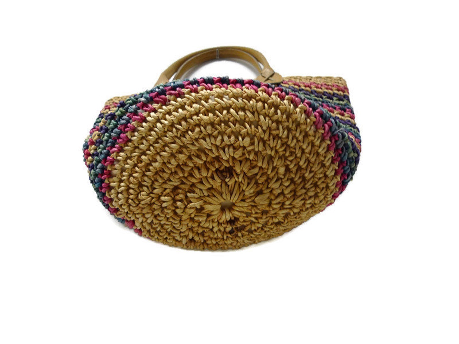 Multi-color woven tote bag with leather handle | Etsy