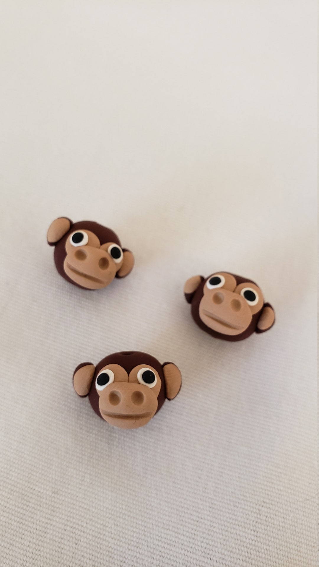 Monkey Beads/ Set of Three 11mm Polymer Clay Handmade Monkey Heads ...