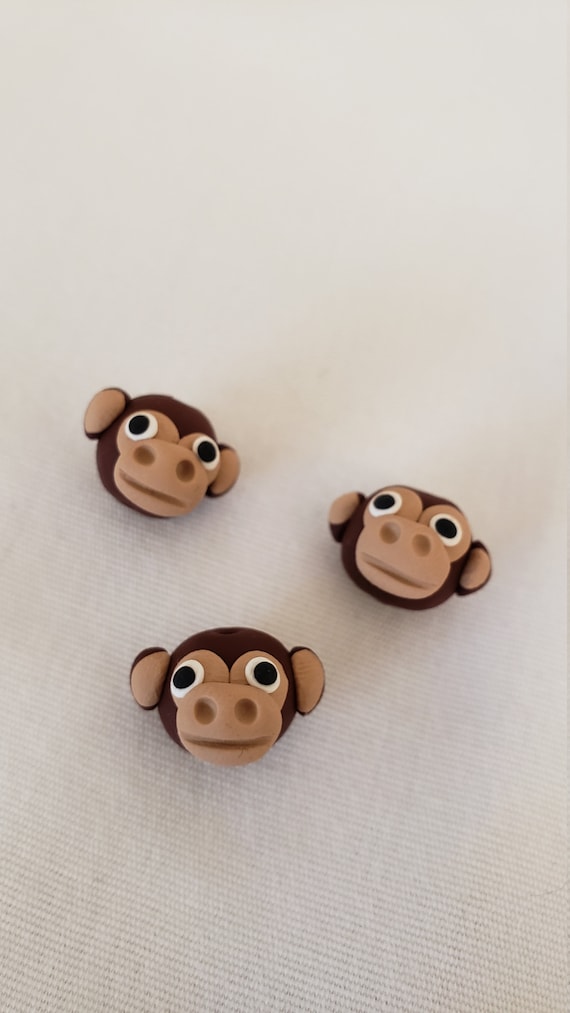 Monkey Beads/ Set of Three 11mm Polymer Clay Handmade Monkey | Etsy