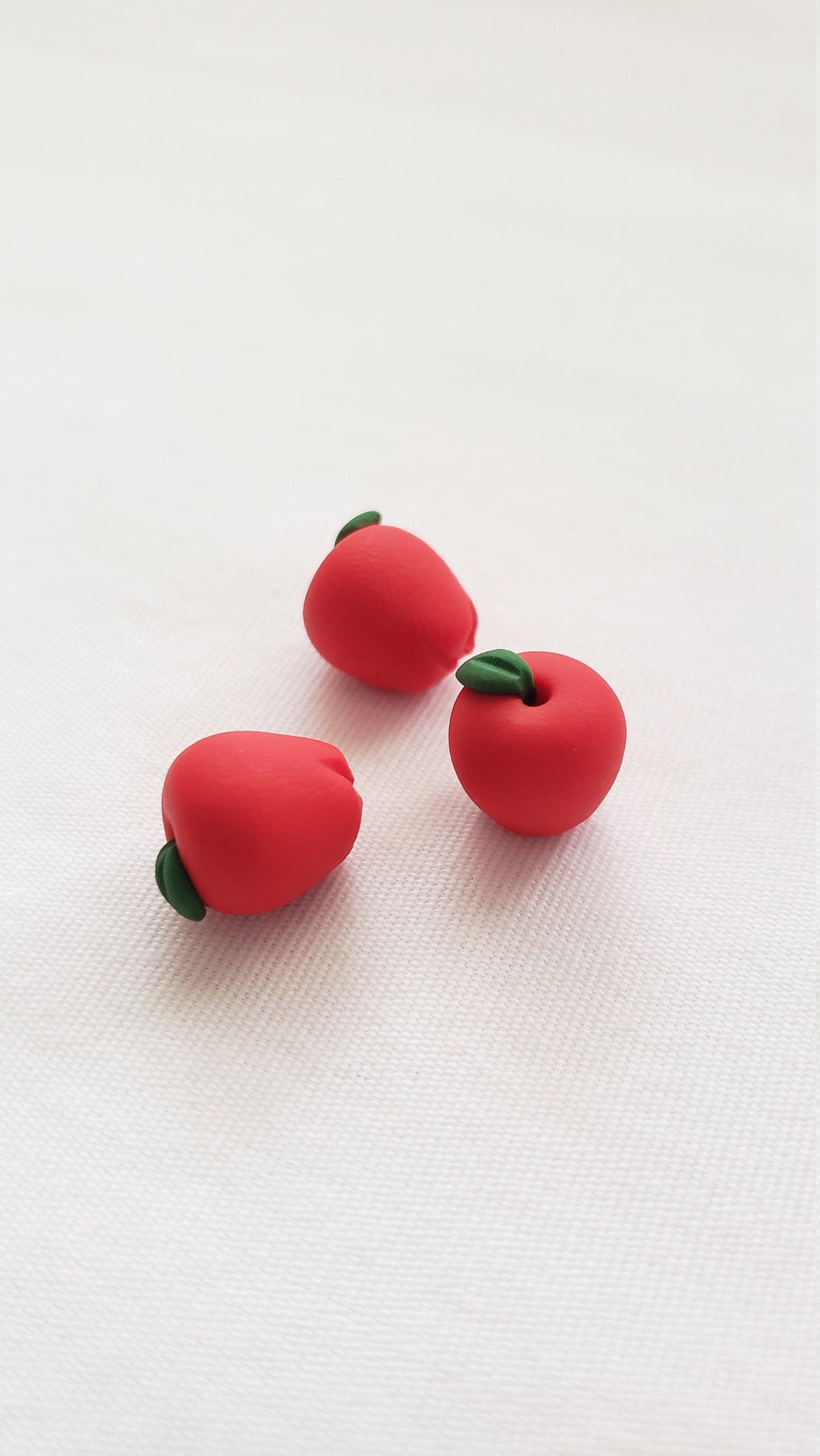 Handmade Polymer Clay Apple Beads: Apples, Jewelry Supplies (set of 3 ...