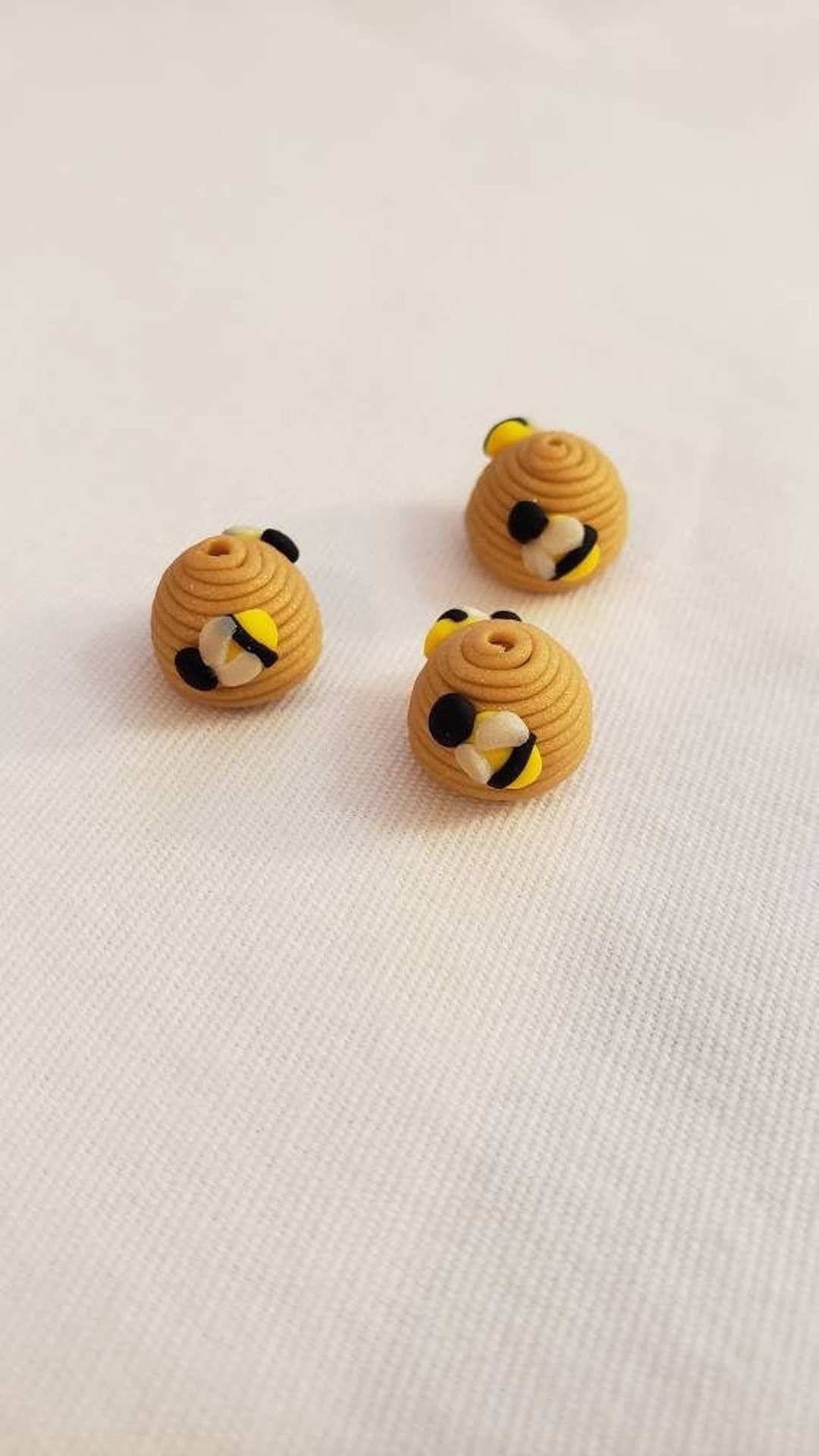 Polymer Clay Beehive and Bees Beads/ Set of Three 11mm Handmade ...
