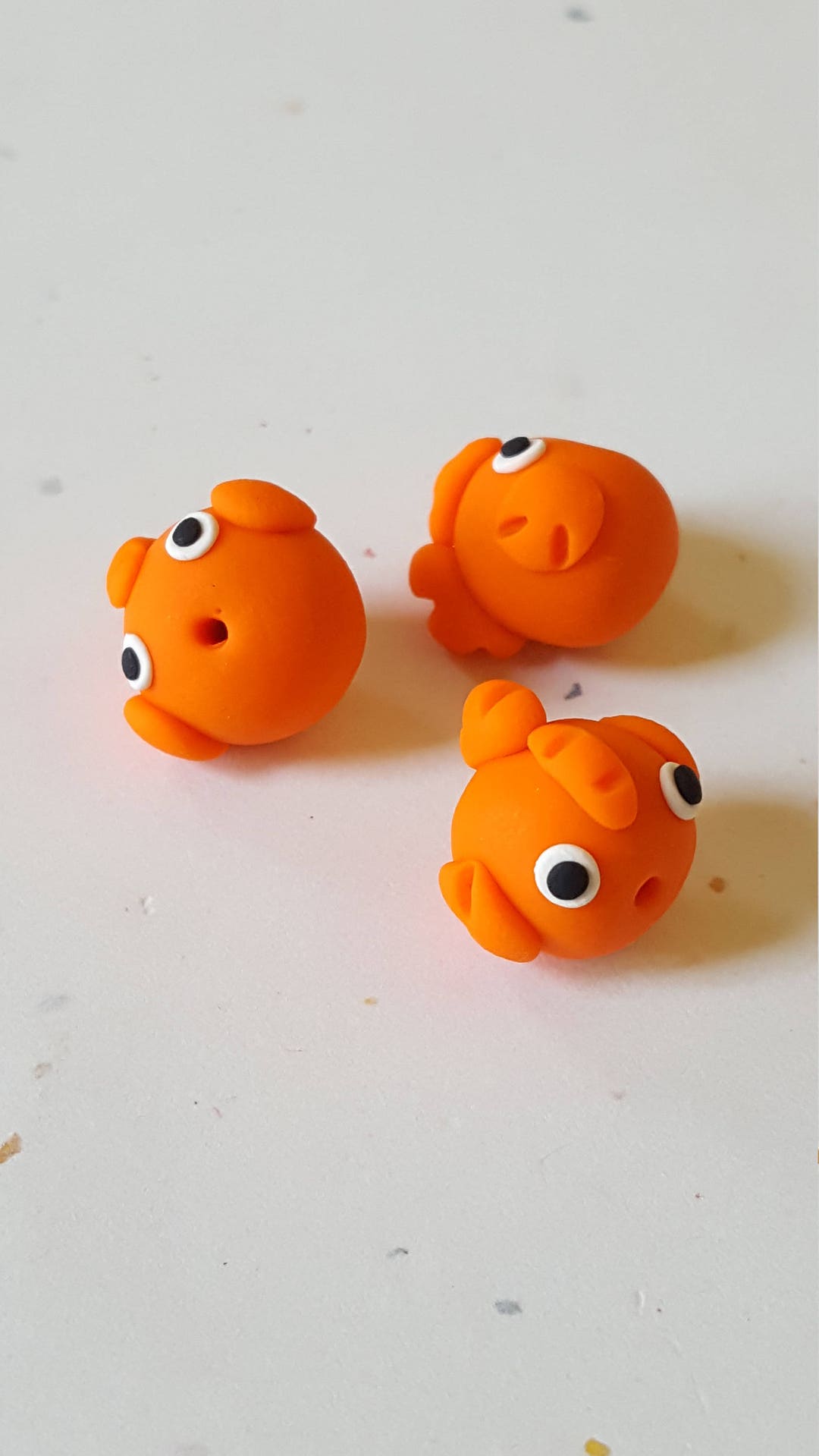 Handmade Polymer Clay Goldfish Beads: Jewelry Supplies (set of 3), 13mm ...