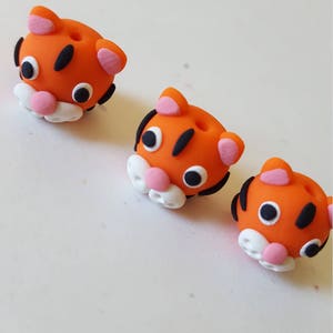 Tiger Beads/ Set of Three 13mm Polymer Clay Handmade Tiger Heads ...