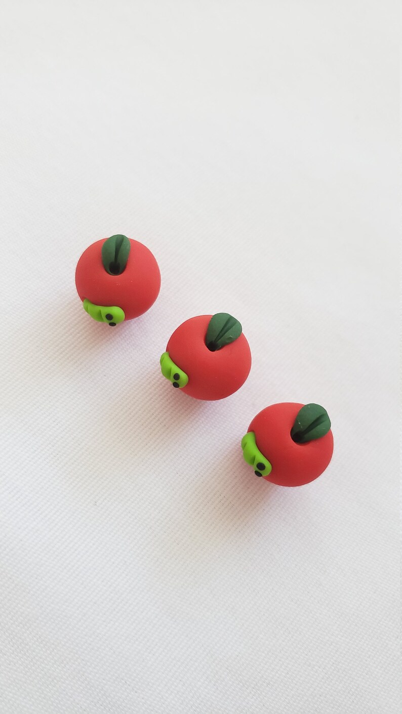 Apple Beads With Worms/ Set Of Three 15mm Polymer Clay Apples/ - Etsy ...