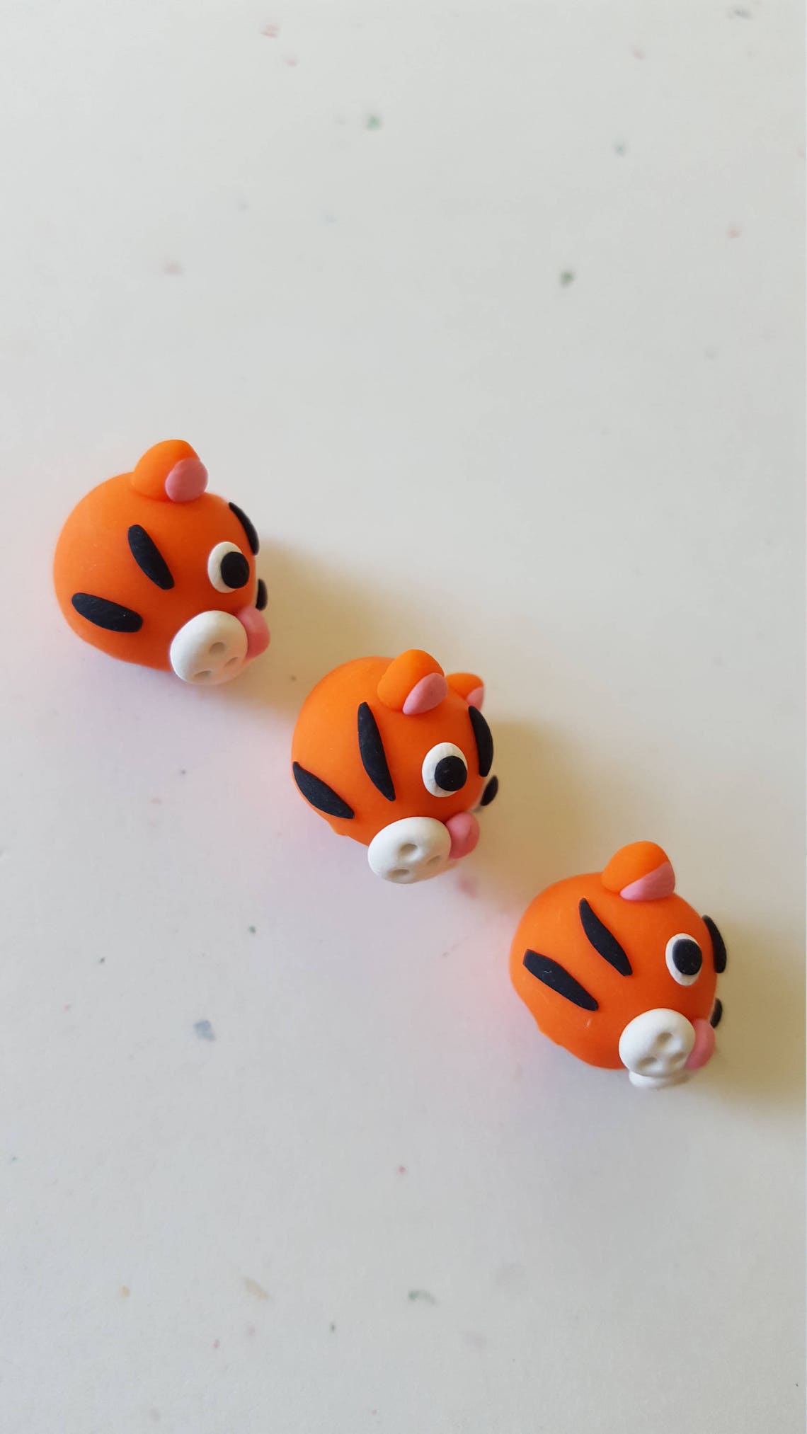 Tiger Beads/ Set of Three 13mm Polymer Clay Handmade Tiger | Etsy