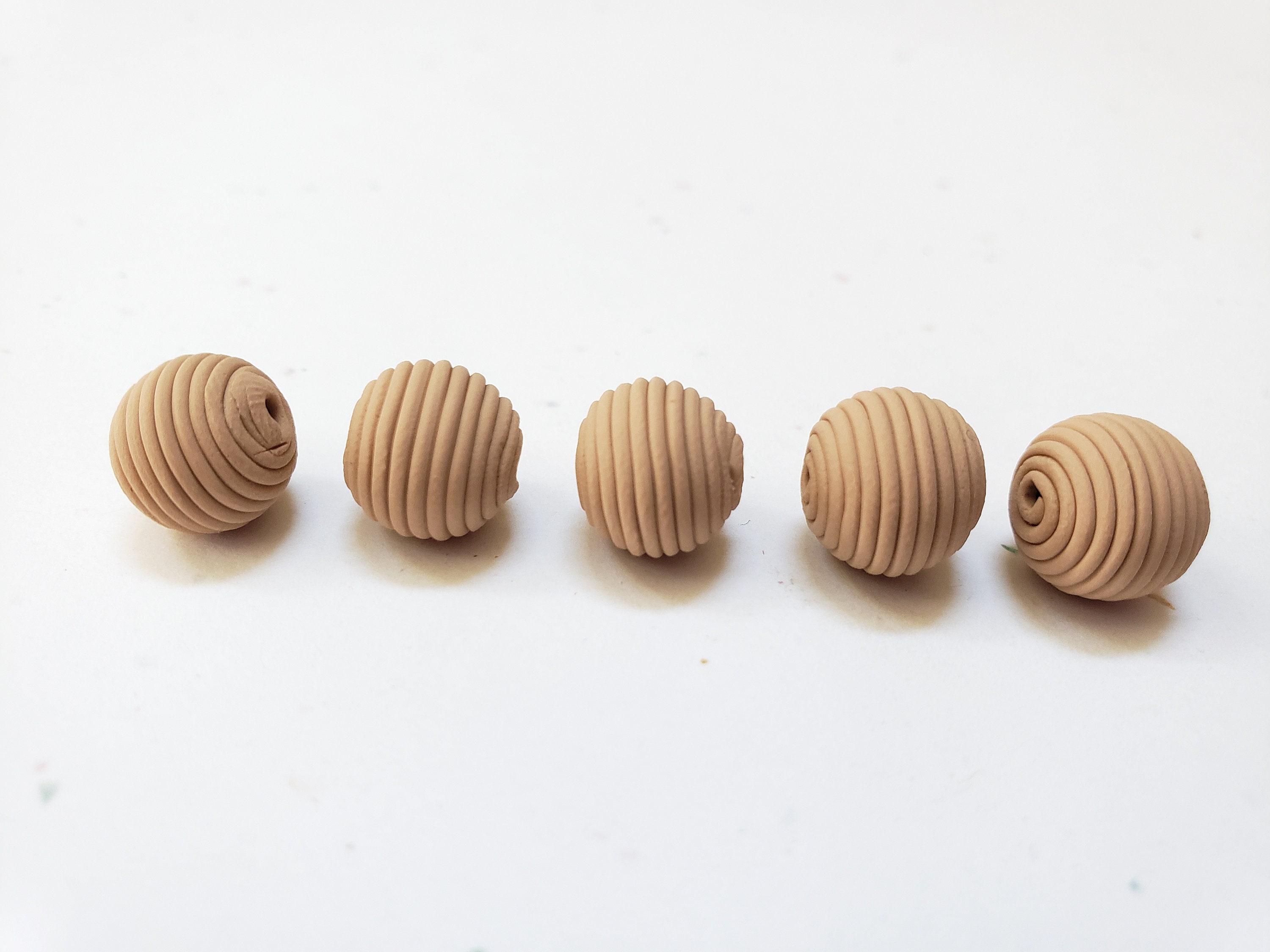 Tan Round Polymer Clay Coil Beads/ Set of Five 10mm Handmade - Etsy
