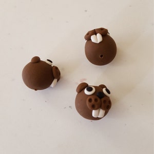 Beaver Beads/ Set of Three 12mm Polymer Clay Handmade Beaver Heads ...