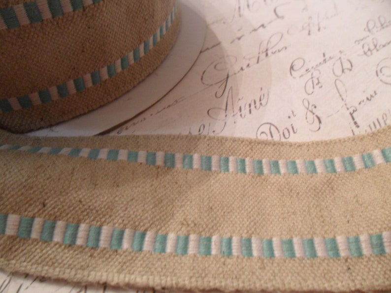Natural Burlap and Teal Woven Ribbon 1.5 Inches Wide With - Etsy