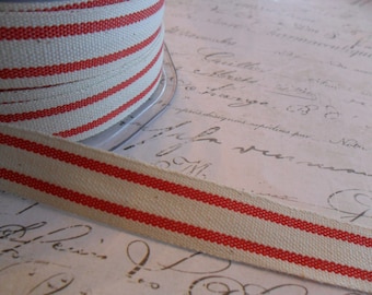 French Style Organic Cotton Natural and Red Stripe Ribbon 1.5 | Etsy