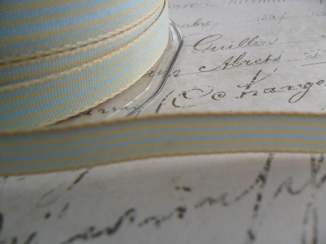 Pale Blue and Cream Striped Grosgrain Ribbon - Etsy