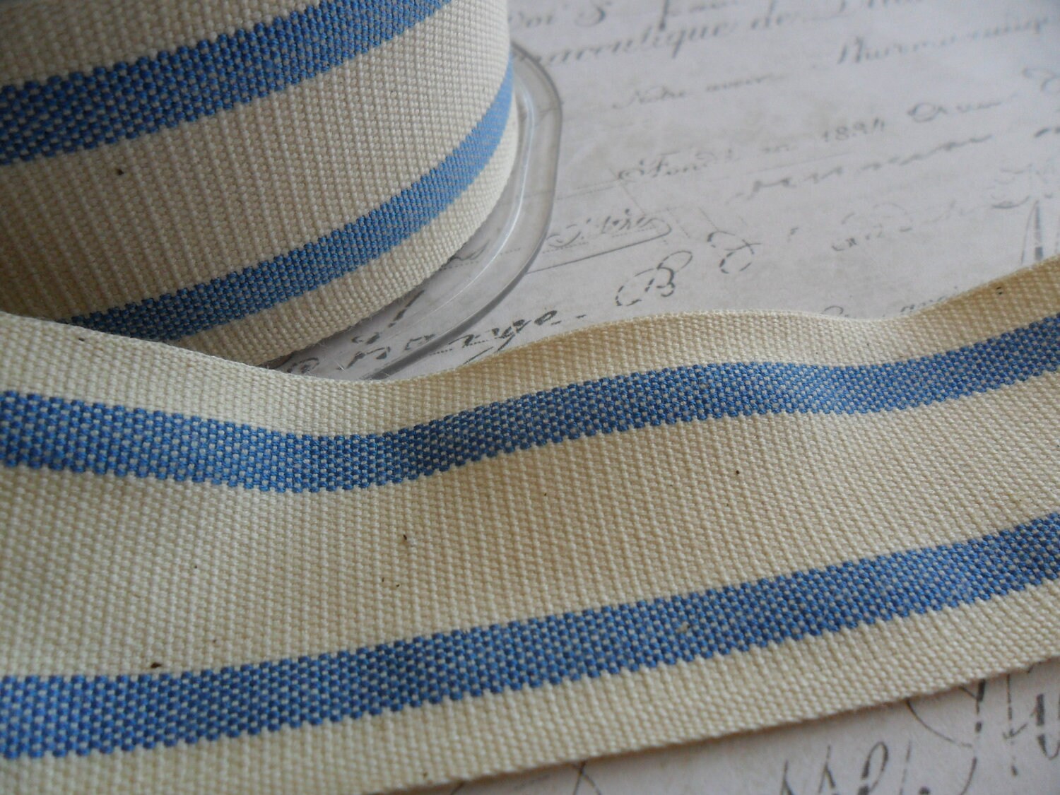 Materials French Style Organic Cotton Natural and Navy Blue Stripe ...
