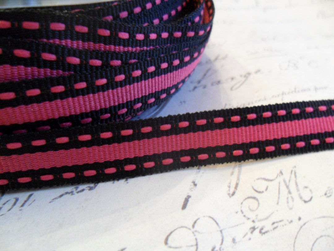 Hot Pink and Black Running Stitch Striped 3/8 Wide Grosgrain Ribbon - Etsy