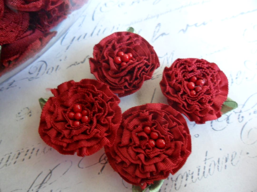 Ruby Red Ruffled Ribbon Rosettes Set of 4 Approx 1 Inch in - Etsy