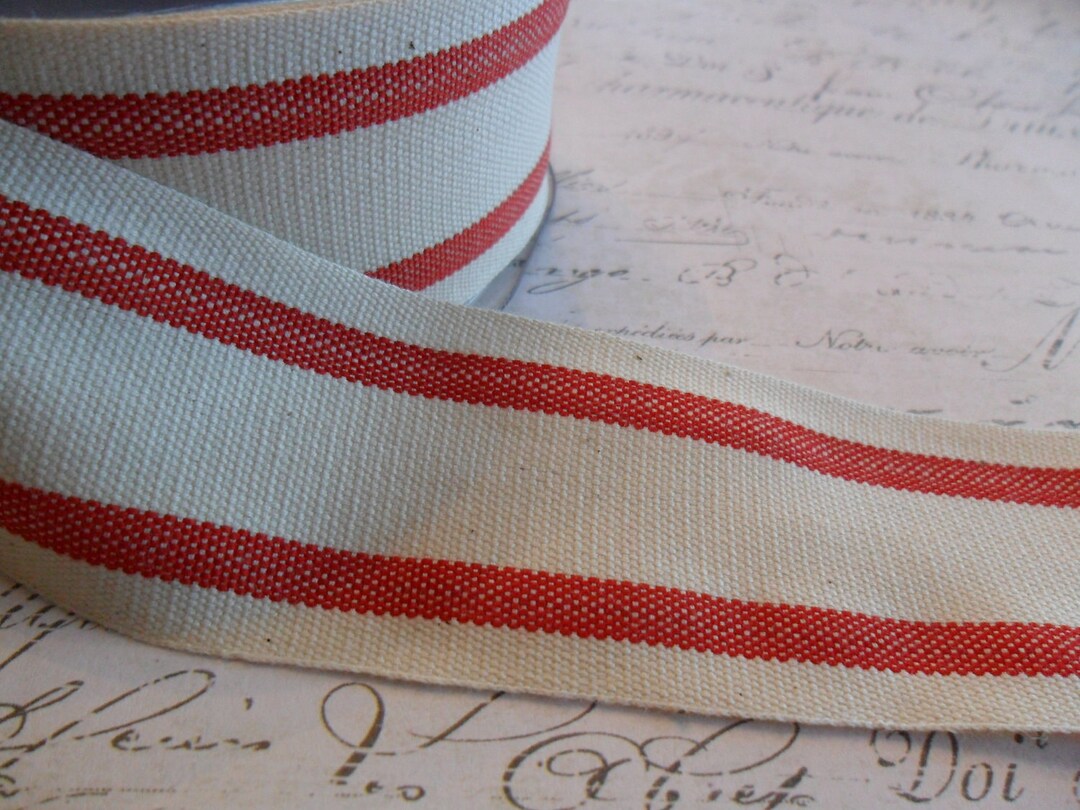French Style Organic Cotton Natural and Red Stripe Ribbon 1.5 Inches ...