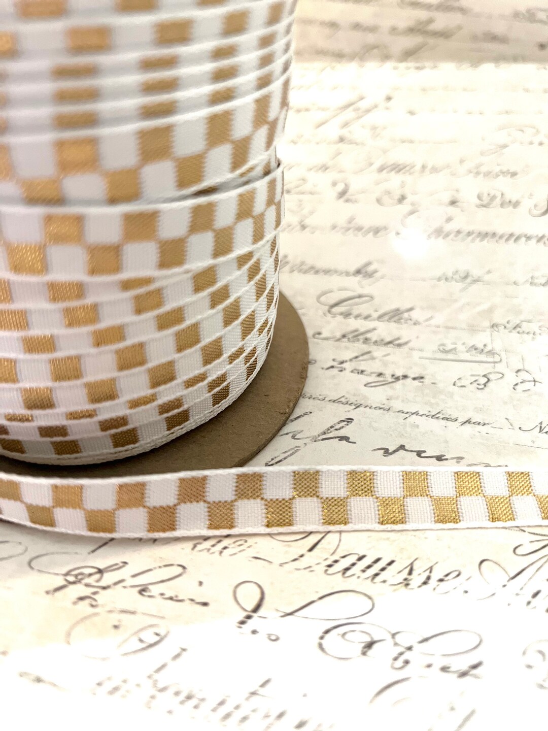 White and Gold Woven Checkerboard Ribbon 1/2 Inch Wide - Etsy