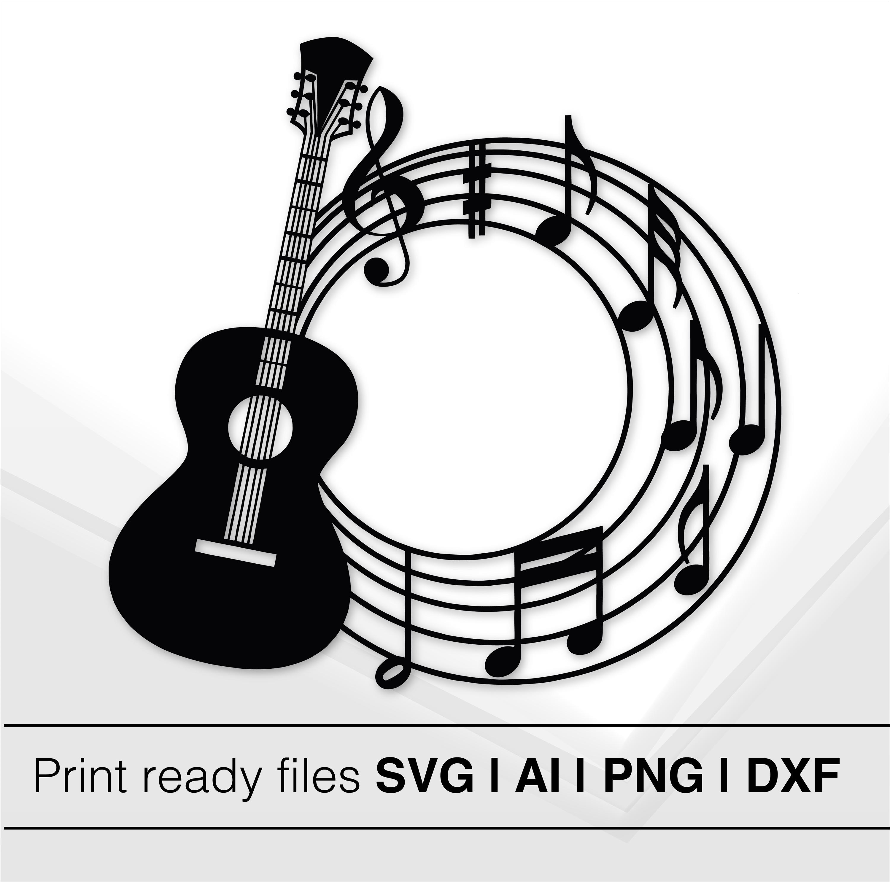 Guitar and Music Notes Circle Design | Instant Download | Black and ...