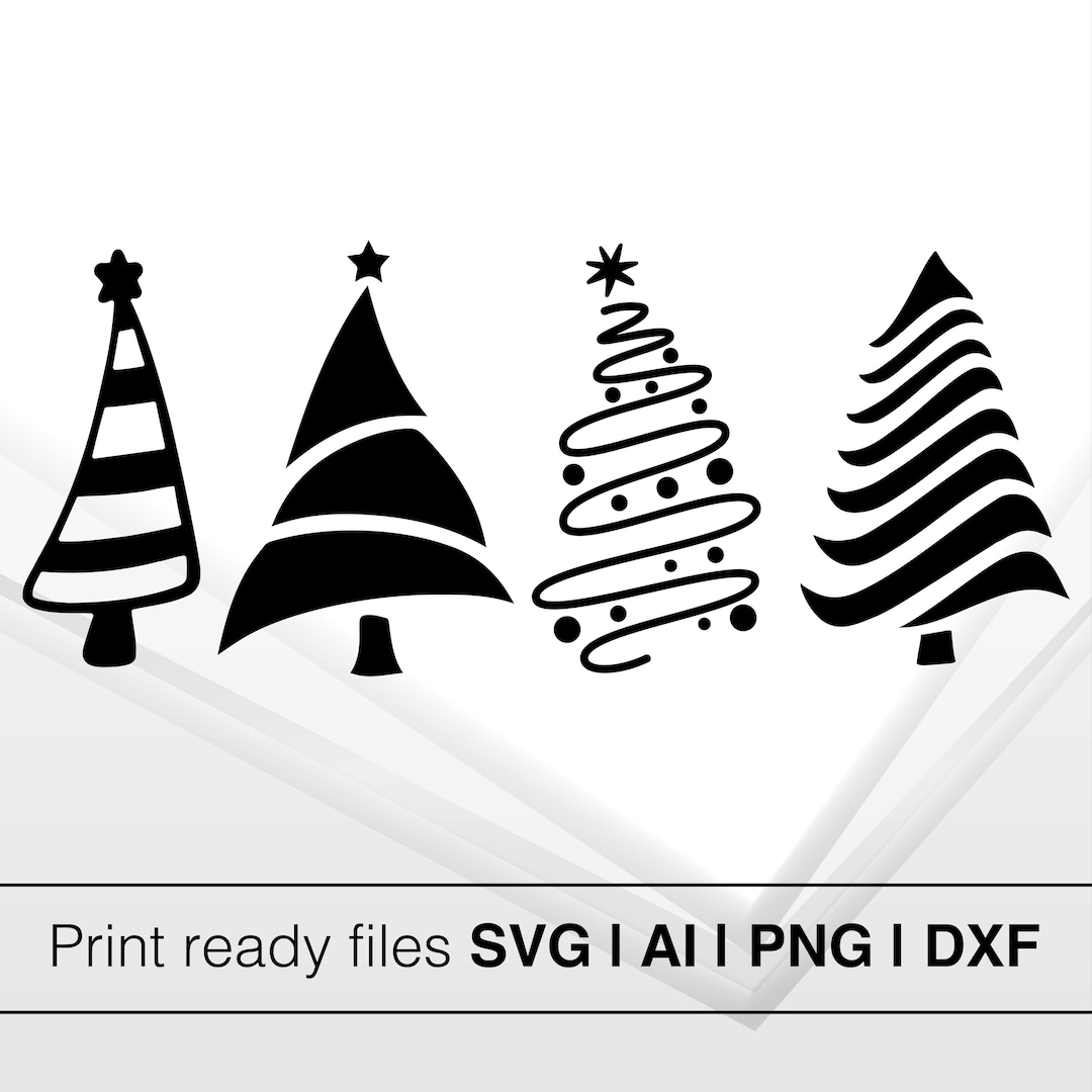 Christmas Tree Svg Bundle, Christmas Clipart, Pine Tree Png, Hand Drawn ...