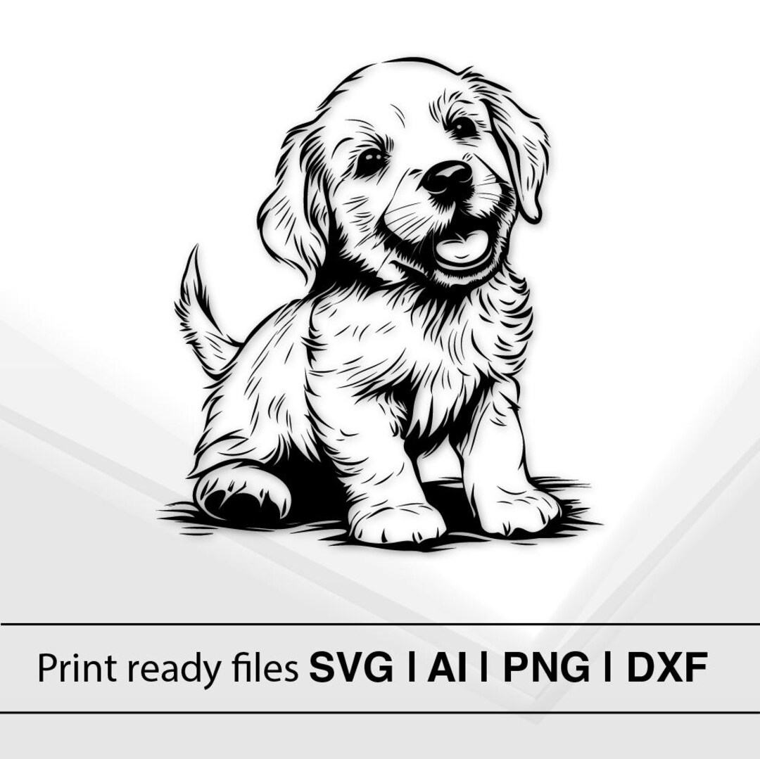 Golden Retriever Puppy | Line Art Illustration | Instant Download | Dog ...