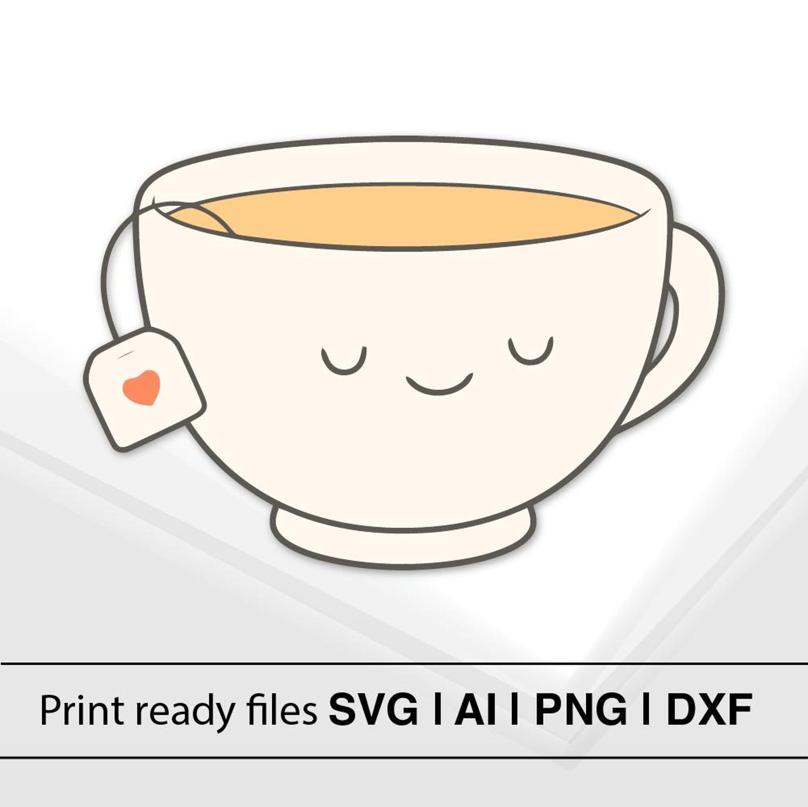 Cute Tea Cup Illustration | Kawaii Tea Mug Design | Instant Download ...