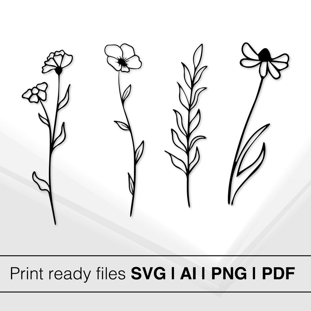 Minimalist Flower Clipart | Botanical Line Art | Floral SVG Files ...