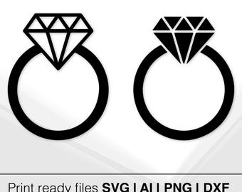 Wedding Ring Silhouette | Diamond Ring Clipart | SVG PNG DXF Files ...