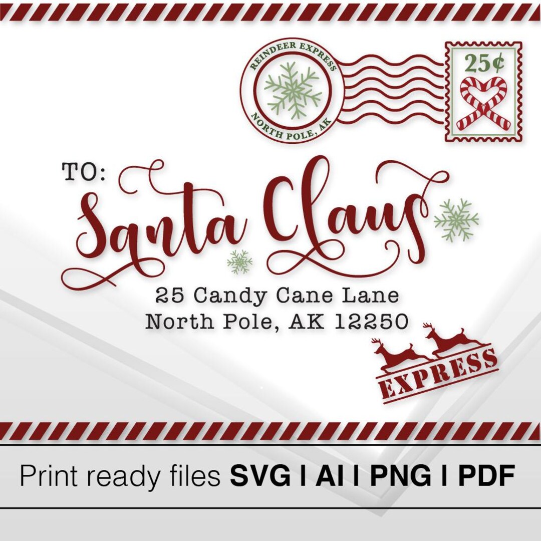 Santa Claus Mail SVG | North Pole Express Address Label Design Png AI ...