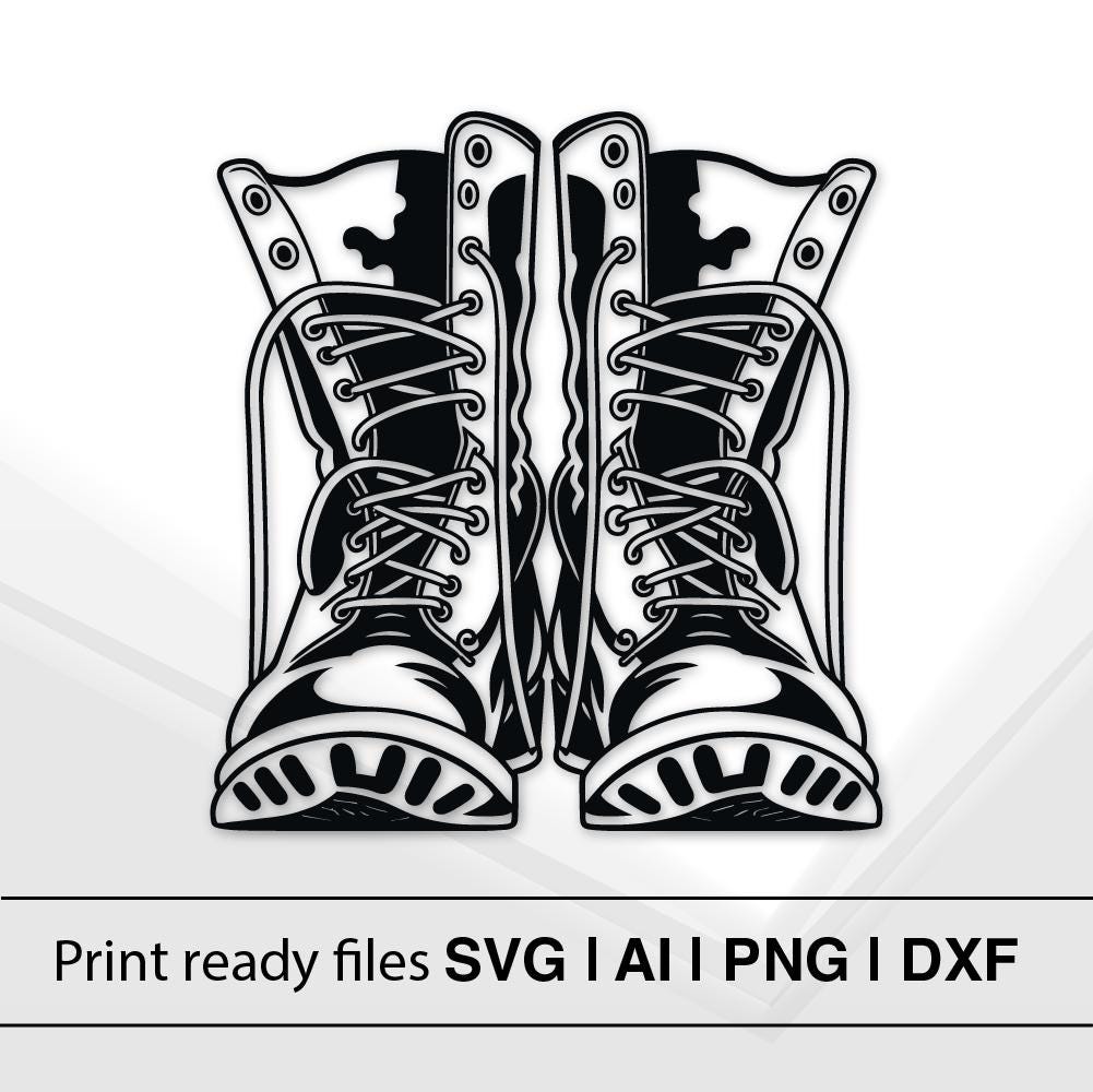Combat Boots Vector Design | Instant Download | Black and White Boot ...