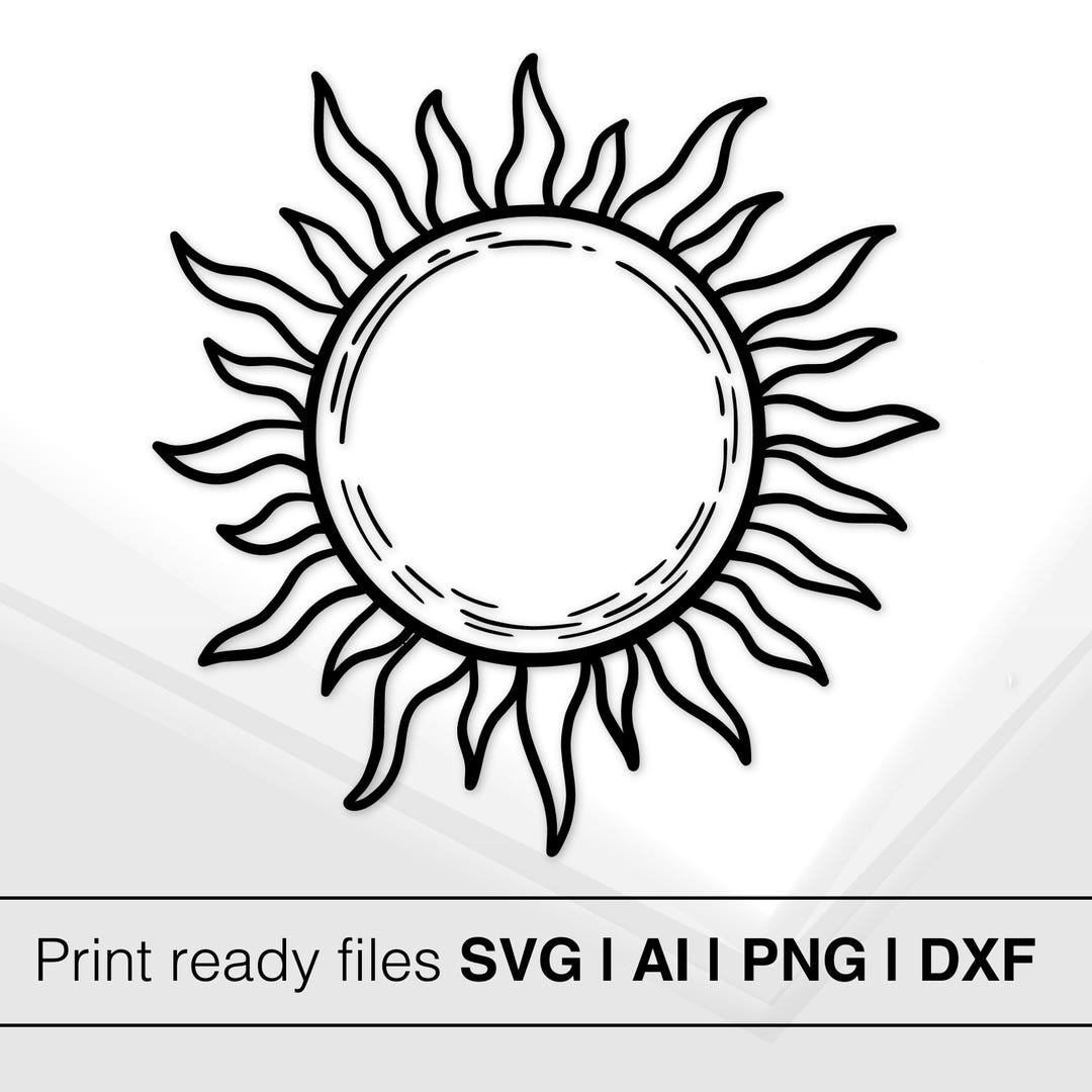 Ornamental Sun Vector Art | Black and White Sun Design | Artistic Sun ...