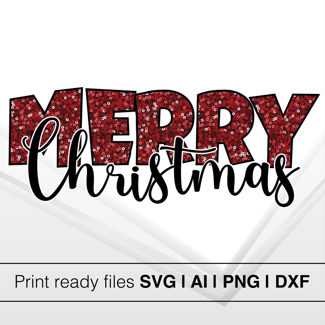 Merry Christmas Text SVG | Red Glitter Text Christmas SVG | Festive ...