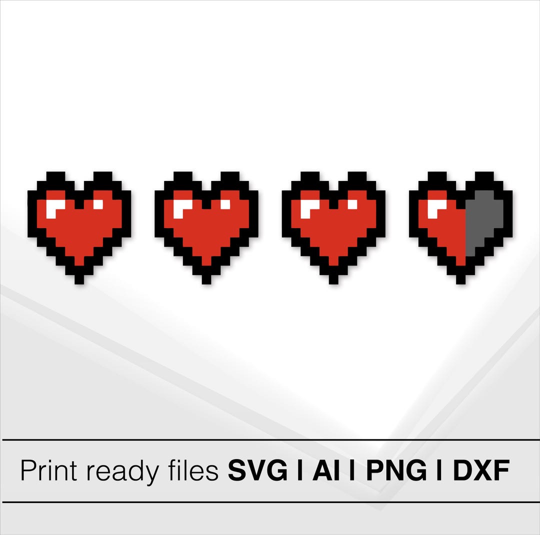 Retro Pixel Heart Icons | Instant Download | Red Heart With Black ...