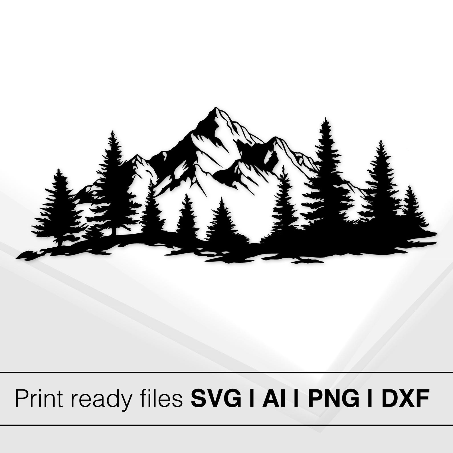 Nature Scene SVG DXF | Mountains Trees Landscape Laser Cut | Mountain ...