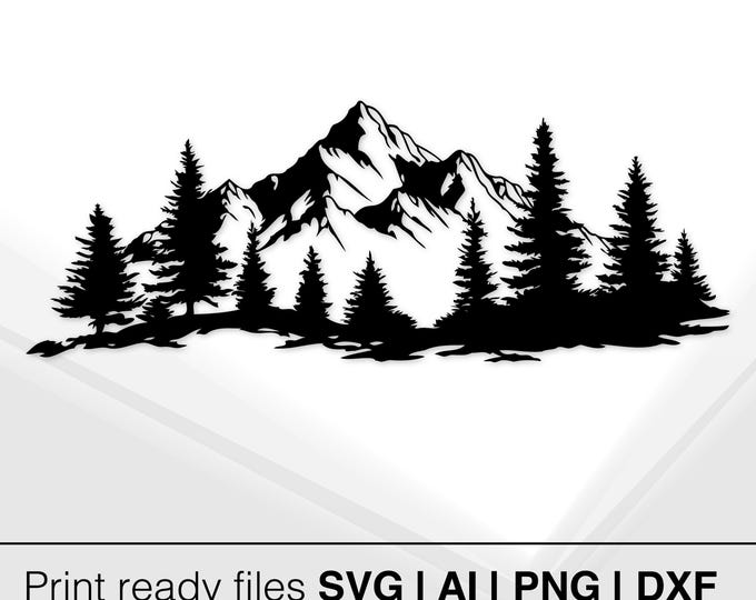 Nature Scene SVG DXF | Mountains Trees Landscape Laser Cut | Mountain ...