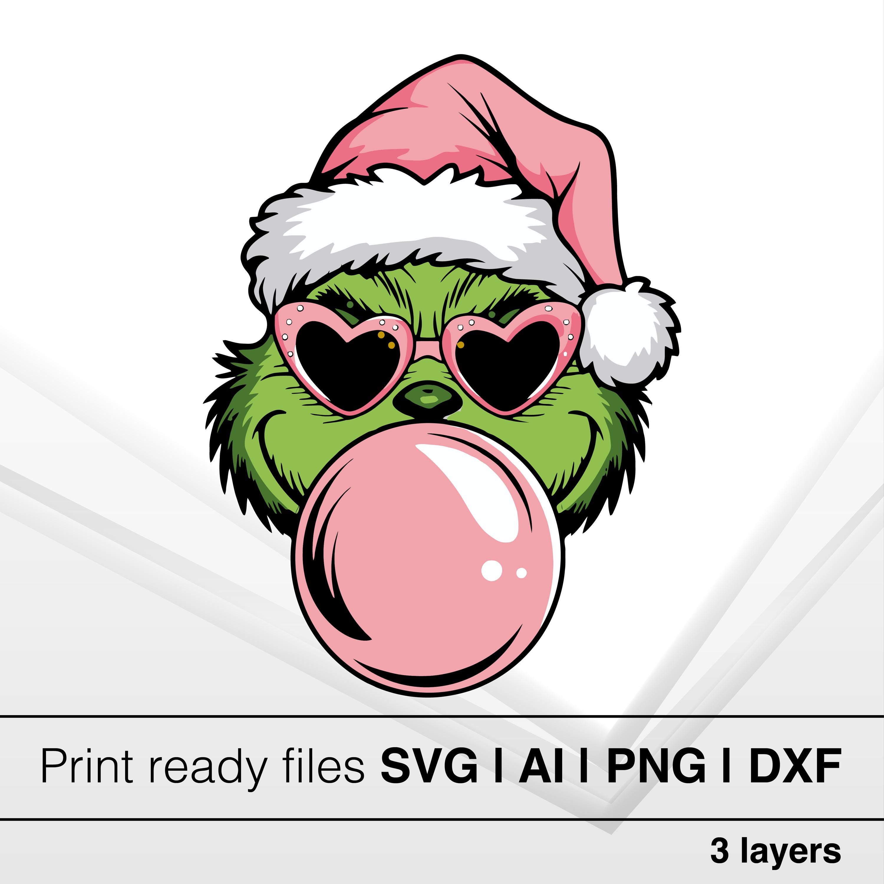 Grinch Bubblegum SVG | Cool Christmas Grinch Face With Heart Sunglasses ...