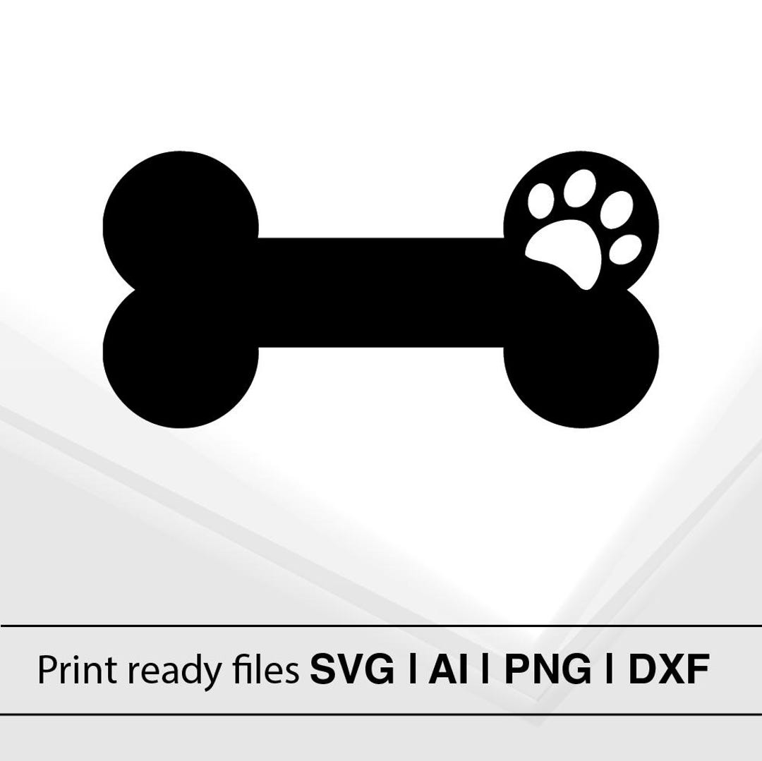 Dog Bone Silhouette With Paw Print | Instant Download | Minimalist Pet ...