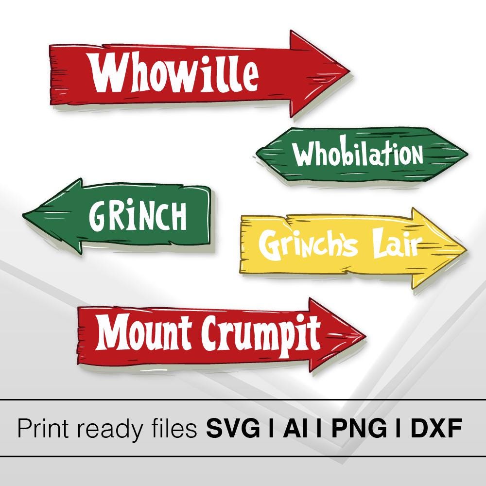 Grinch Direction Signs SVG | Bundle Street Sign Whoville SVG | Instant ...