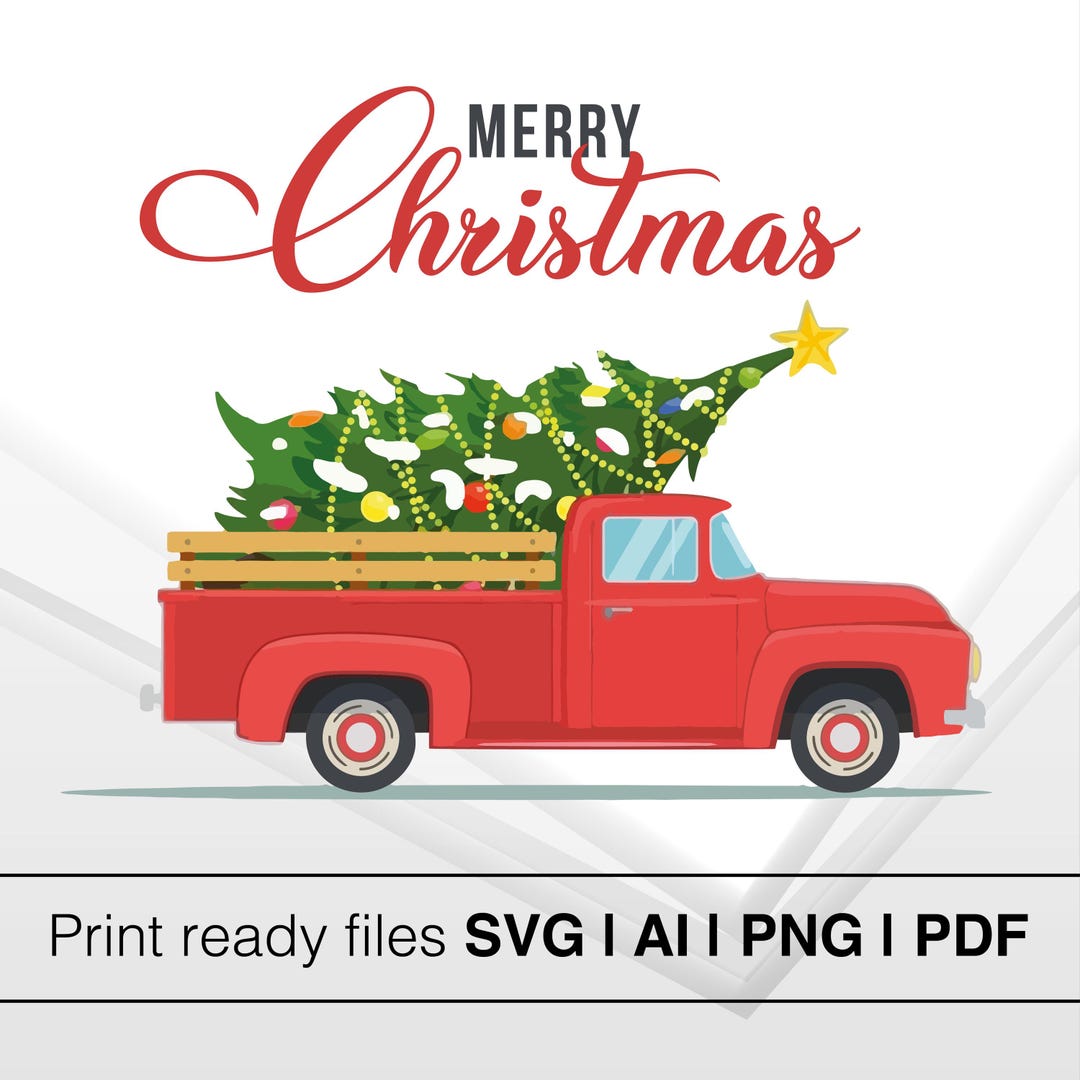 Retro Christmas Truck Clipart With Tree | Instant Download | Festive ...