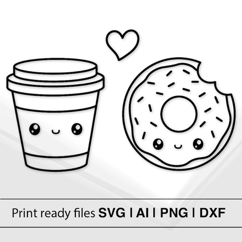 Kawaii Food SVG | Cute Coffee and Donut Design | Instant Download ...
