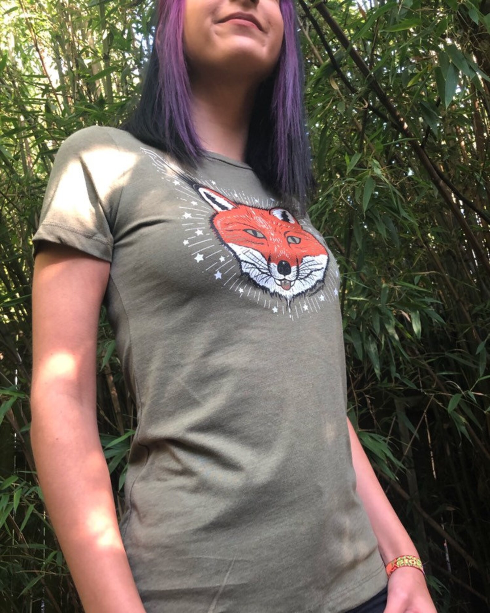 Women's Fox Shirt on Olive Green FREE SHIPPING - Etsy
