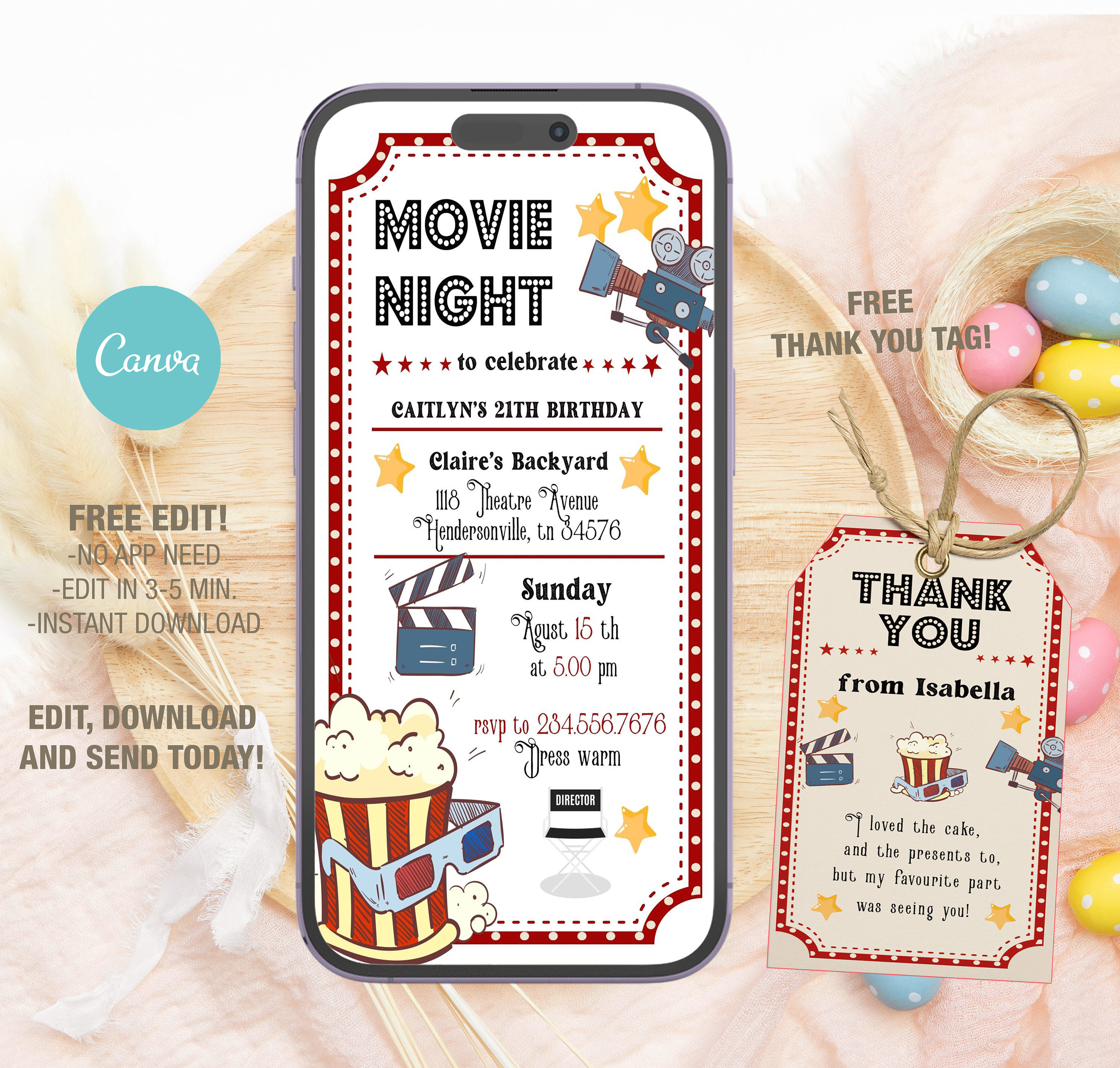Editable Mobile Movie Birthday Invitation Template, Birthday Party ...