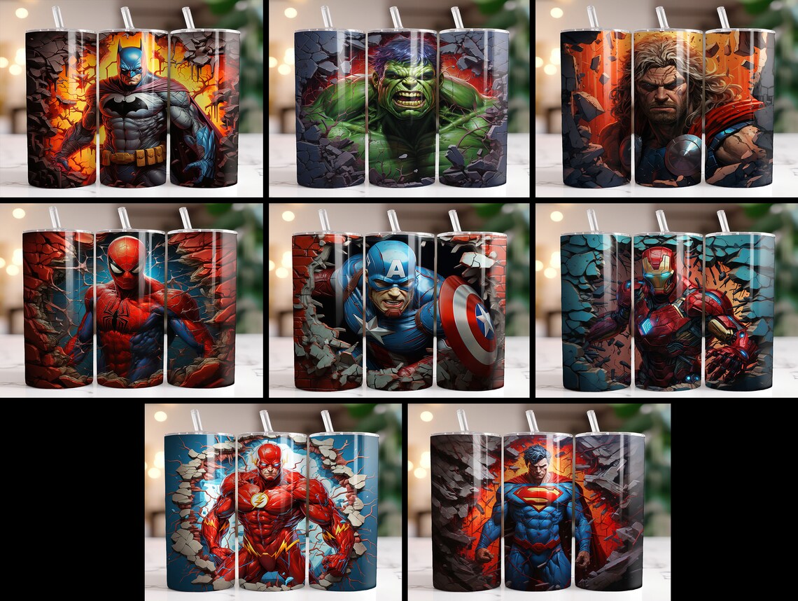 Superhero Tumbler Wrap Bundle, Instant Download 20oz Tumbler PNG Wraps ...