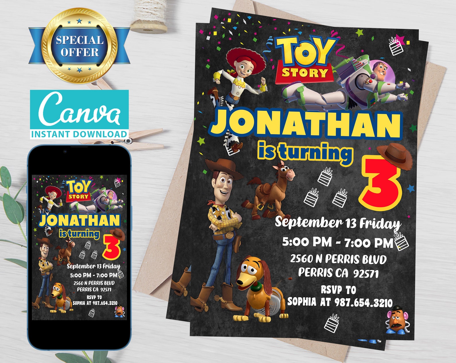 Editable Toy Story Birthday Invitation Template, Kids Printable Bday ...