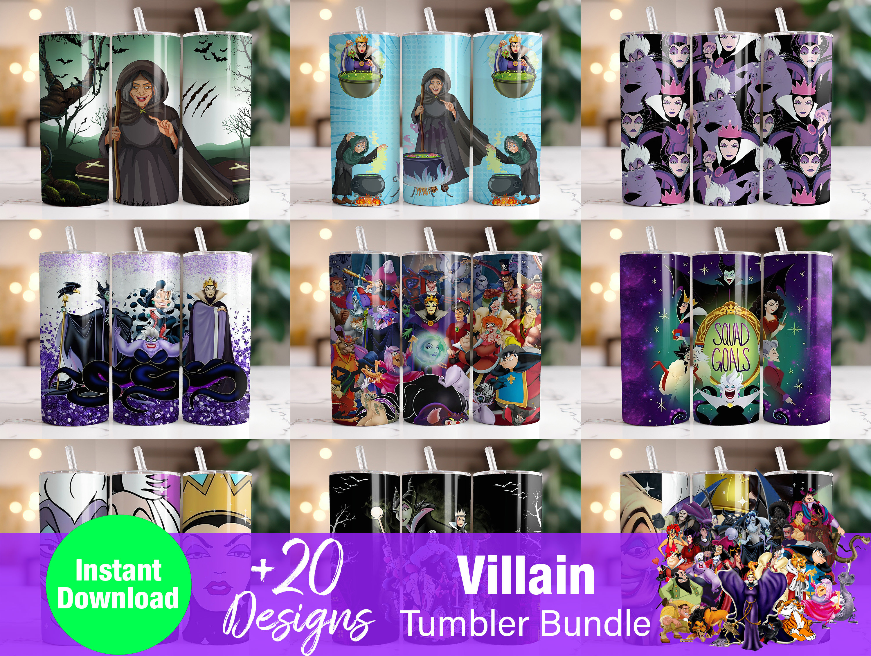 Villain Tumbler Wrap Bundle, Halloween PNG Designs (digital Download ...