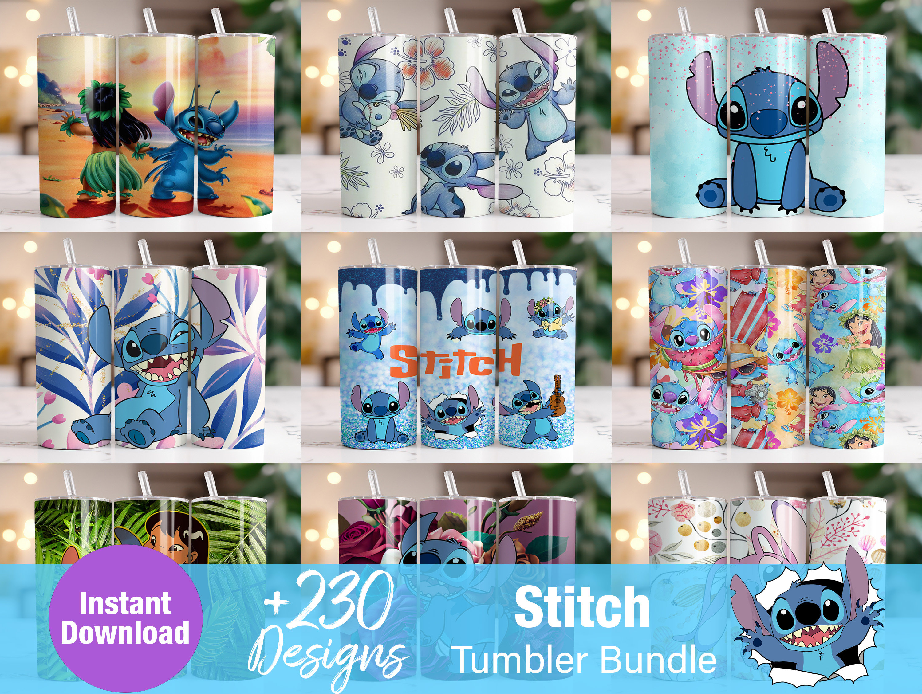 Stitch Tumbler Wrap Bundle, Instant Download 20oz Tumbler PNG Wraps ...