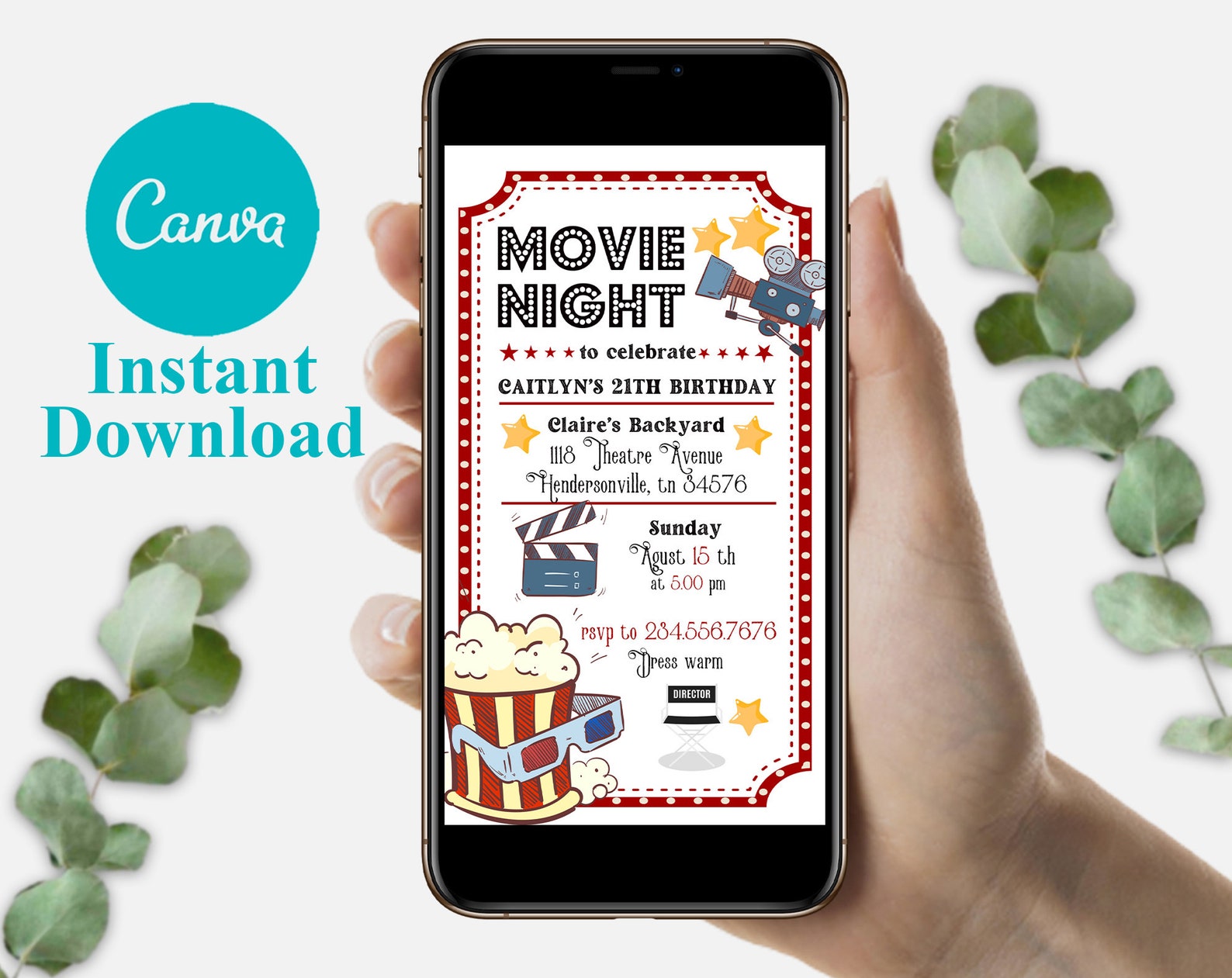 Editable Mobile Movie Birthday Invitation Template, Birthday Party ...