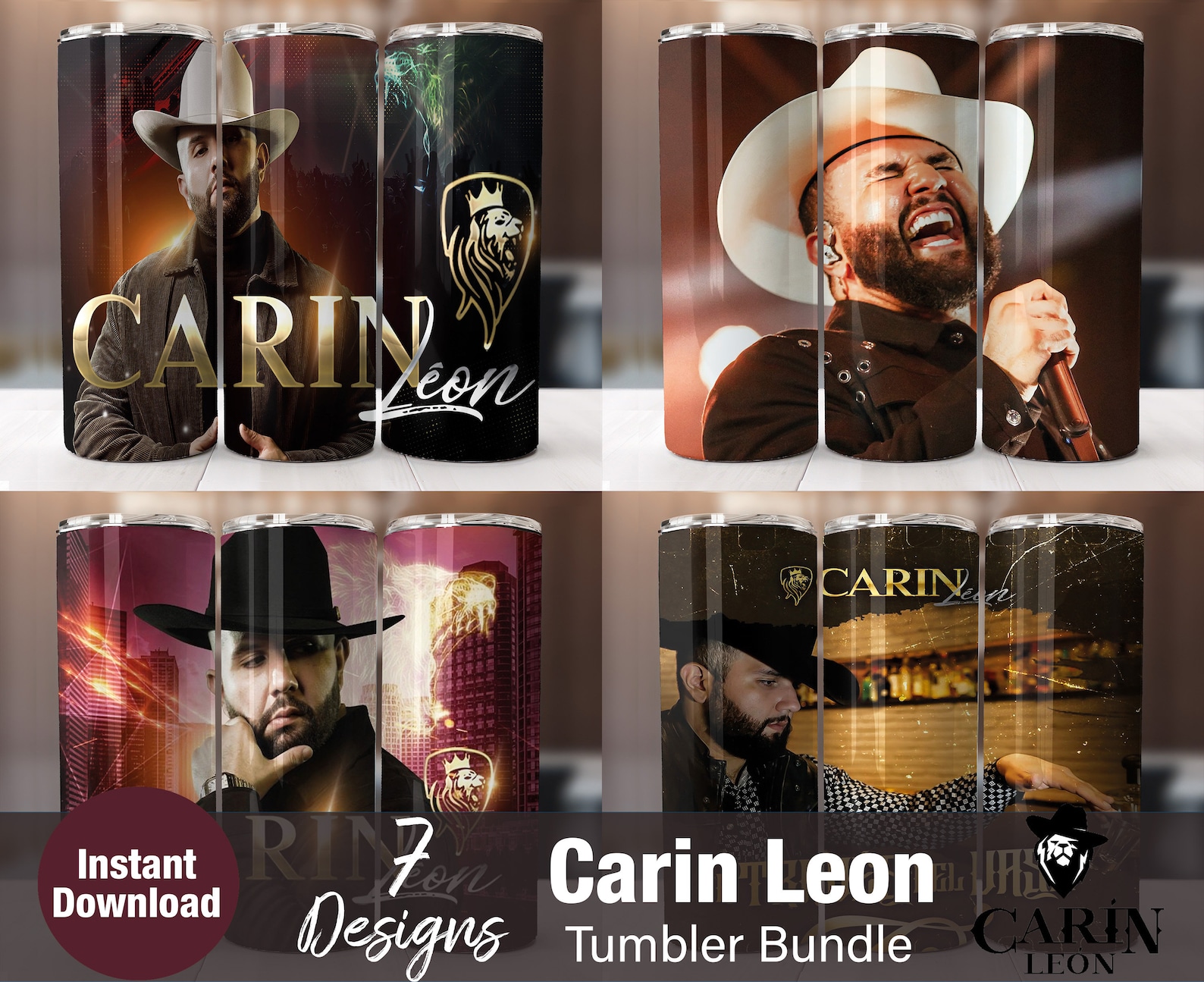 Carin Leon Tumbler Wrap Bundle, Instant Download 20oz Tumbler PNG Wraps ...